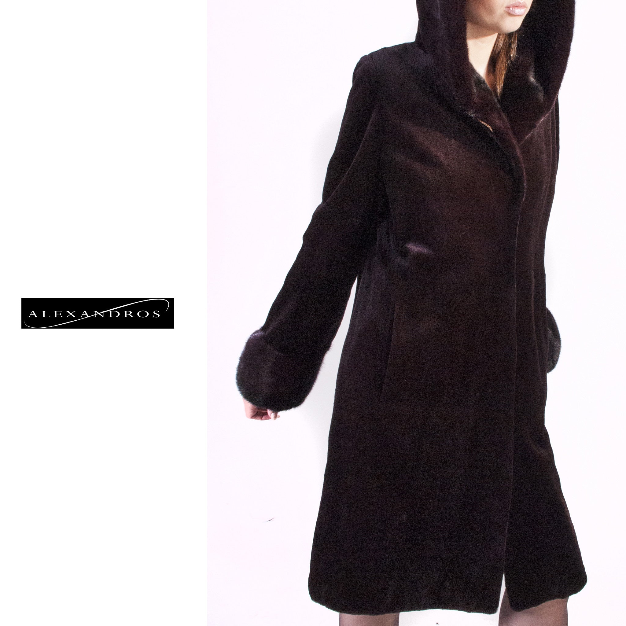 Deep Eggplant Brown Sheared Mink Hooded Coat – alexandros-furs